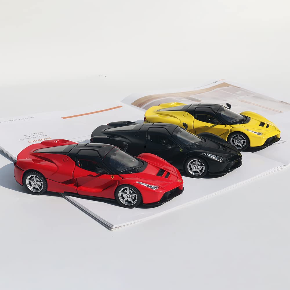 Compatible for 1:32 Ferrari Sportscar Race Car Model Toy for Kids Boy Girl or Adult Ideas Gift, Pull Back Toy Car Alloy Diecast Vehicle w/Sound & Light, for LaFerrari Lovers or Child (Black)