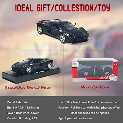 Compatible for 1:32 Ferrari Sportscar Race Car Model Toy for Kids Boy Girl or Adult Ideas Gift, Pull Back Toy Car Alloy Diecast Vehicle w/Sound & Light, for LaFerrari Lovers or Child (Black)