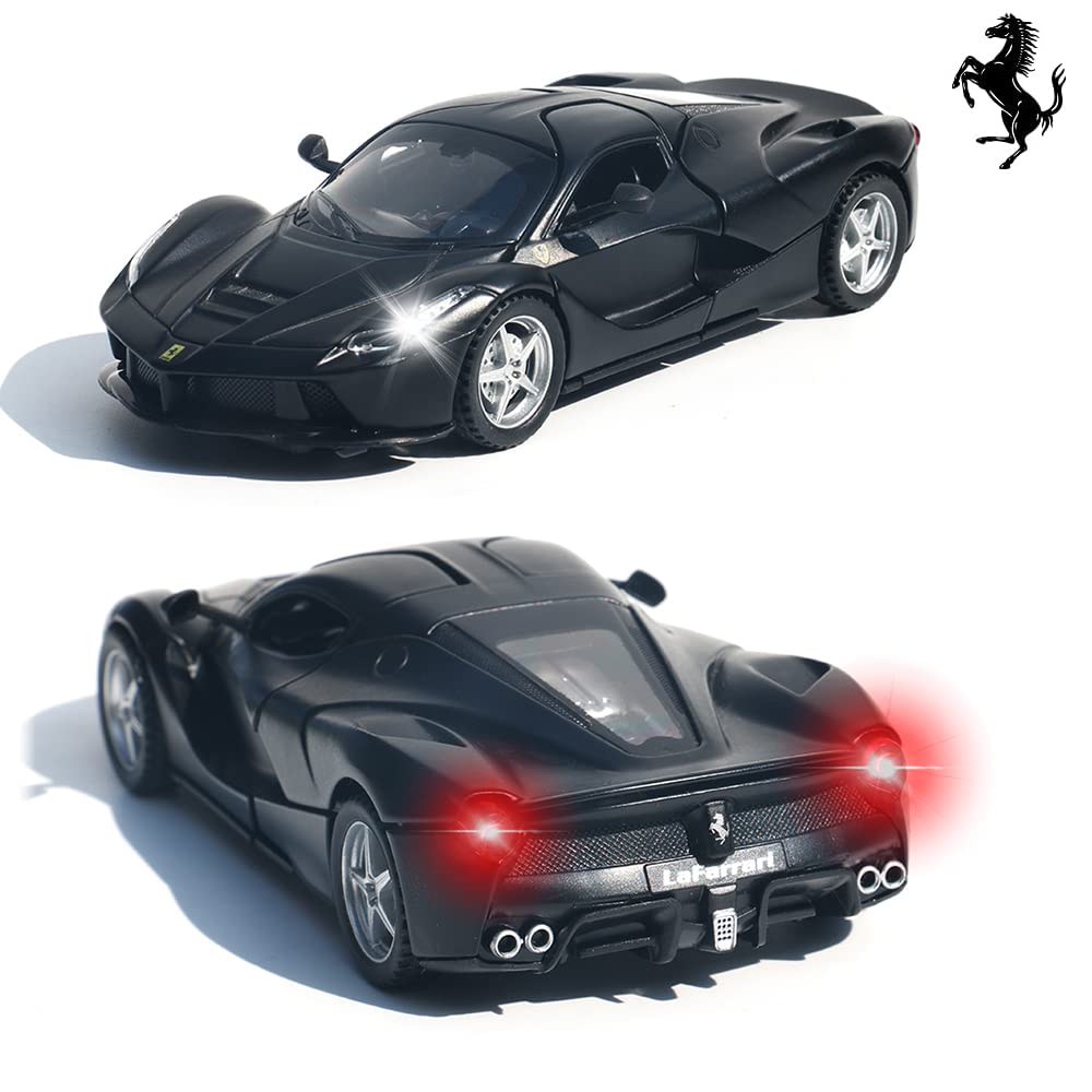 Compatible for 1:32 Ferrari Sportscar Race Car Model Toy for Kids Boy Girl or Adult Ideas Gift, Pull Back Toy Car Alloy Diecast Vehicle w/Sound & Light, for LaFerrari Lovers or Child (Black)