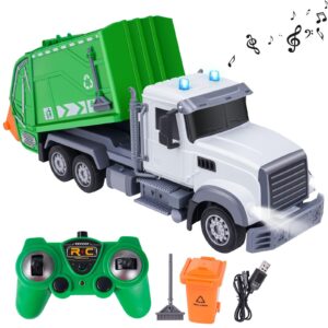 hiitytin 2.4ghz remote control garbage truck toys, 1:24 rc recycling trash truck with rechargeable batteries, 6 channel rc waste management garbage truck & with lights gift for kids boys girls 3+