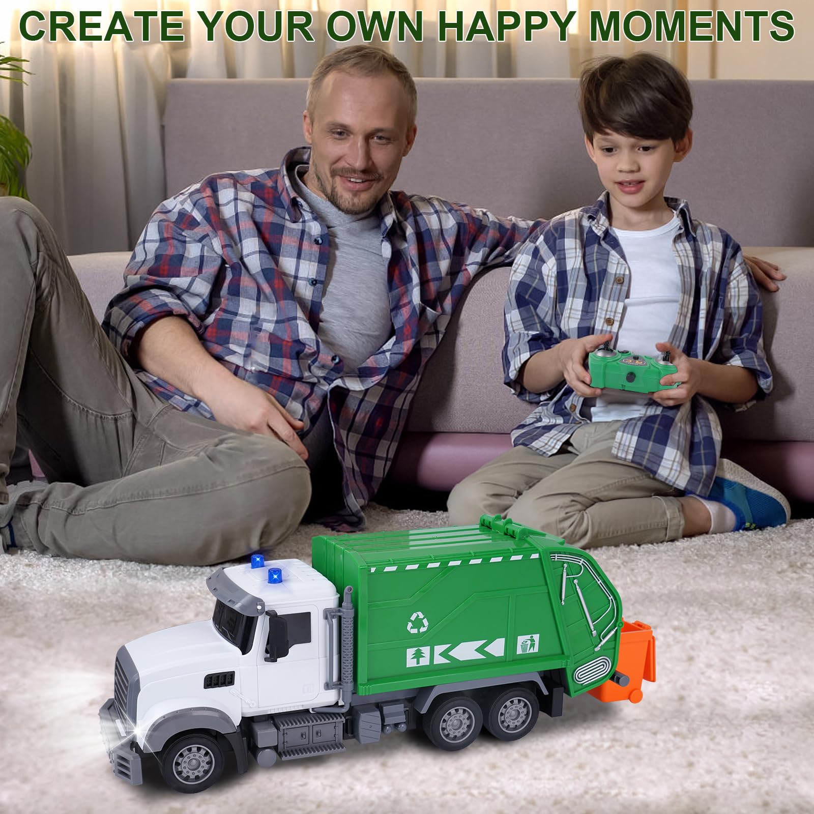 Hiitytin 2.4ghz Remote Control Garbage Truck Toys, 1:24 RC Recycling Trash Truck with Rechargeable Batteries, 6 Channel Rc Waste Management Garbage Truck & with Lights Gift for Kids Boys Girls 3+