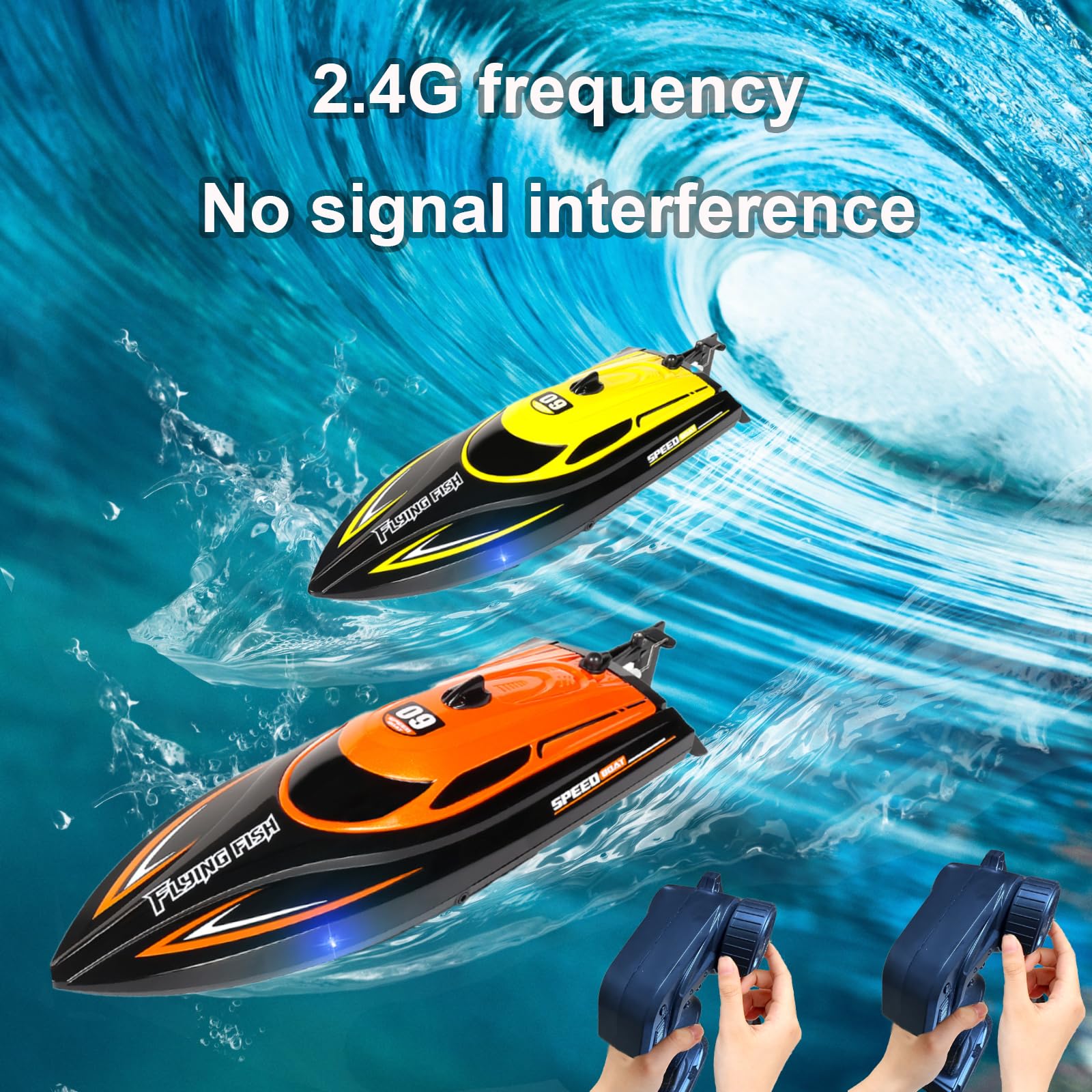 RANFLY RC Boat with 2 Rechargeable Battery, 20+ MPH Fast Remote Control Boat for Pools and Lakes, 2.4G RC Boats Pool Toys for Adults and Kid