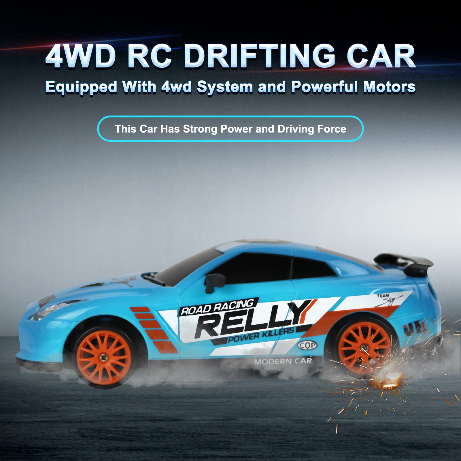 Remote Control Car RC Drift Car 2.4GHz 1:24 Scale 4WD 15KM/H High Speed Model Vehicle LED Lights Drifting Tire Racing Sport Toy Car for Adult Boy Girl Kid Gift 2Pcs Rechargeable Batterie