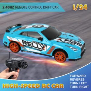 Remote Control Car RC Drift Car 2.4GHz 1:24 Scale 4WD 15KM/H High Speed Model Vehicle LED Lights Drifting Tire Racing Sport Toy Car for Adult Boy Girl Kid Gift 2Pcs Rechargeable Batterie