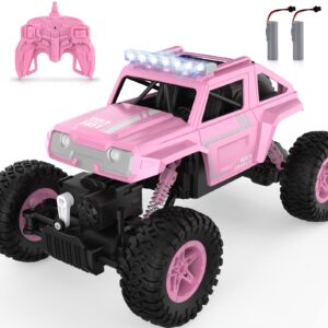 nqd 4wd remote control truck - 1:14 big monster stunt car all terrain off-road hobby rc truck 2.4ghz with led headlight rock crawler rechargeable electric toy for boys & girls gifts（pink）