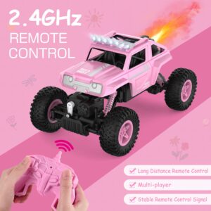 NQD 4WD Remote Control Truck - 1:14 Big Monster Stunt Car All Terrain Off-Road Hobby RC Truck 2.4Ghz with LED Headlight Rock Crawler Rechargeable Electric Toy for Boys & Girls Gifts（Pink）