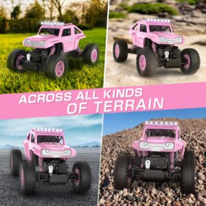 NQD 4WD Remote Control Truck - 1:14 Big Monster Stunt Car All Terrain Off-Road Hobby RC Truck 2.4Ghz with LED Headlight Rock Crawler Rechargeable Electric Toy for Boys & Girls Gifts（Pink）