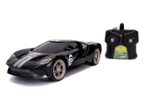 jada toys bigtime muscle 1:16 2017 ford gt rc remote control car 2.4 ghz black/white stripes, toys for kids and adults, glossy black w/stripes (30721)