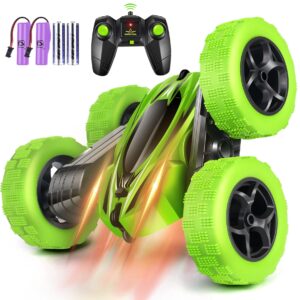 rcfunkid remote control car, 4wd rc cars with double sided 360 degrees tumbling and rotating, 2.4ghz rc stunt car with led, remote control car for boys and girls 4-7