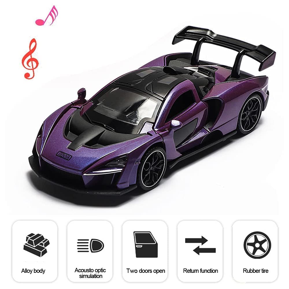 1:32 Scale McLaren Senna Pull Back Toy Car with Lights and Music - For Kids