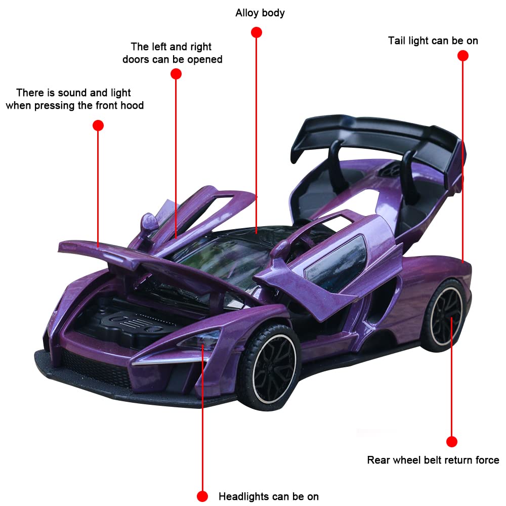 1:32 Scale McLaren Senna Pull Back Toy Car with Lights and Music - For Kids