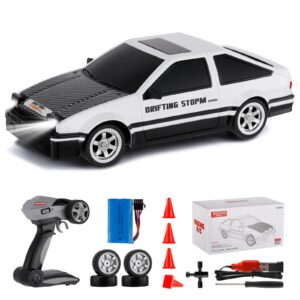 goolrc rc drift car, 1:16 scale remote control car, 4wd rc cars, 30km/h high speed rc racing car with led lights, and drifting tire for kids and adults (white)