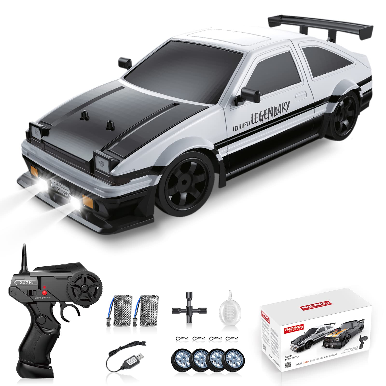 Sakeye RC Drift Car 2.4GHz 1:16 Scale 4WD High Speed Remote Control Cars Vehicle with LED Lights Two Batteries and Drifting Tires Racing Sport Toy Cars for Adults Boys Girls Kids Gift