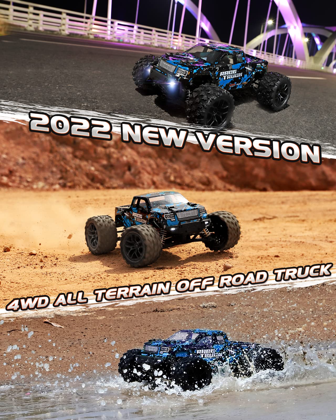 HAIBOXING RC Cars 1/18 Scale 4WD Off-Road Monster Trucks with 36+KM/H High Speed, 2.4 GHz Remote-Controlled Electric All Terrain Waterproof Vehicles with Rechargeable Battery for Kids and Adults RTR