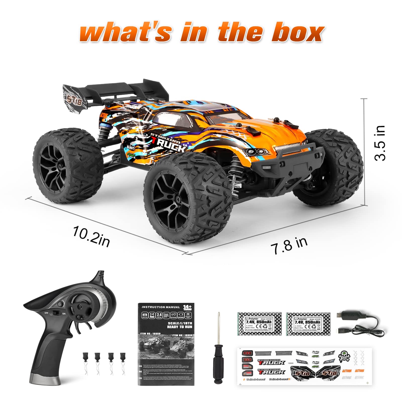 HAIBOXING RC Cars, 1:18 Remote Control Car For Adults, 4wd High-Speed Hobby RC Truck 36km/h Fast RC Drift Car Waterproof Off-Road Electric RC Buggy With 2 Batteries, RC Vehicle toy Gift For Boys, Kids