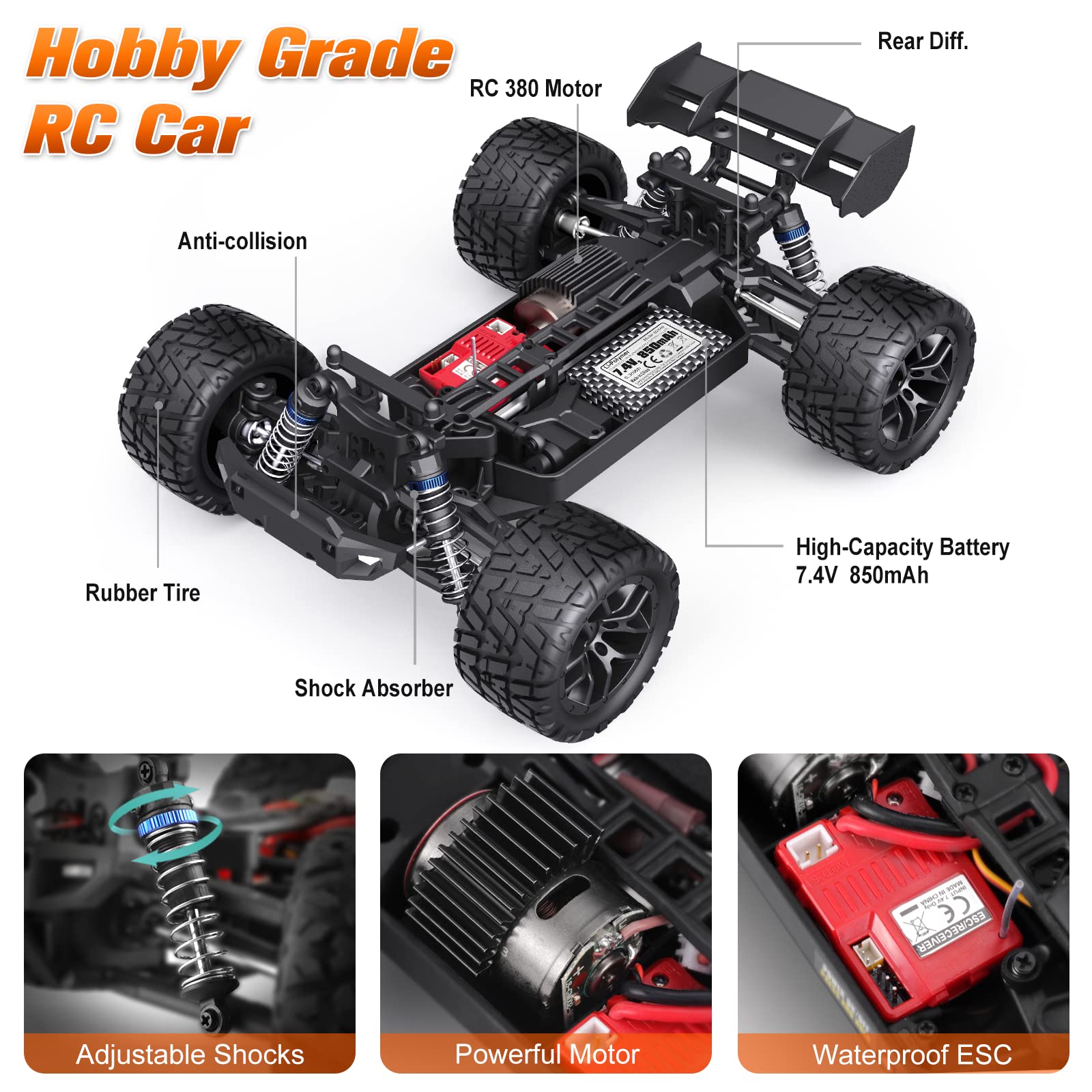 HAIBOXING RC Cars, 1:18 Remote Control Car For Adults, 4wd High-Speed Hobby RC Truck 36km/h Fast RC Drift Car Waterproof Off-Road Electric RC Buggy With 2 Batteries, RC Vehicle toy Gift For Boys, Kids