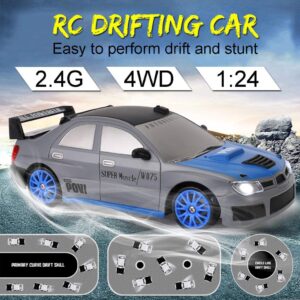 Liberty Imports RC Drift Car 1/24 2.4GHz 4WD Remote Control Sport Racing On-Road Vehicle with LED Light, Batteries and Drift Tires (Silver)