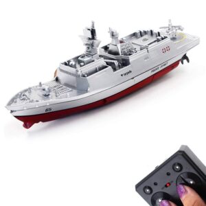 tipmant military rc naval ship vessel model remote control boat toy speedboat electric water kids birthday (silver)