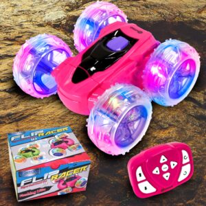 Contixo RC Stunt Car 4WD 2.4Ghz - Double Sided 360° Rotating Remote Control Toy with Lights, for Boys & Girls Age 4-12 Pink