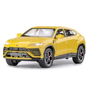 sasbsc toy cars for boys age 4-7 lambo urus car toys for 3 4 5 6 7 8 year old boy off-road metal cars for kids diecast model cars with light and sound birthday gifts(yellow, 1:24)