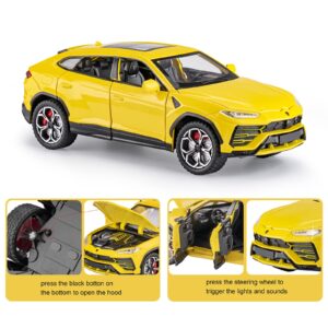 SASBSC Toy Cars for Boys Age 4-7 Lambo Urus Car Toys for 3 4 5 6 7 8 Year Old Boy Off-Road Metal Cars for Kids Diecast Model Cars with Light and Sound Birthday Gifts(Yellow, 1:24)