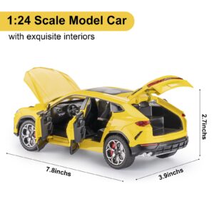 SASBSC Toy Cars for Boys Age 4-7 Lambo Urus Car Toys for 3 4 5 6 7 8 Year Old Boy Off-Road Metal Cars for Kids Diecast Model Cars with Light and Sound Birthday Gifts(Yellow, 1:24)