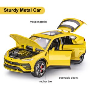 SASBSC Toy Cars for Boys Age 4-7 Lambo Urus Car Toys for 3 4 5 6 7 8 Year Old Boy Off-Road Metal Cars for Kids Diecast Model Cars with Light and Sound Birthday Gifts(Yellow, 1:24)