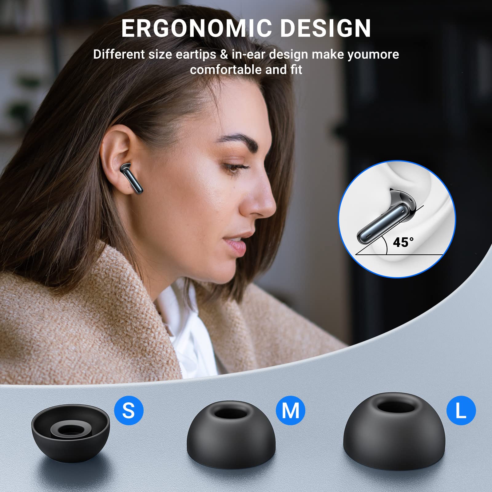 Wireless Earbuds, 2023 Wireless Headphones HiFi Stereo Earphones with 4 ENC Noise Canceling Mic, 42Hs Playtime In Ear Earbud, Bluetooth 5.3 Sport Earphones with LED Power Display for Android iOS Black