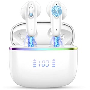 wireless earbuds, bluetooth 5.3 headphones with 40h playtime, bluetoth earbuds with premium sound deep bass, in-ear wireless earphones with mic for android ios, super light & portable, ip7 waterproof