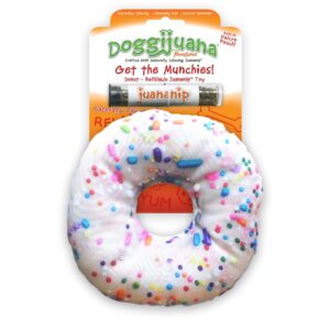 doggijuana | refillable catnip dog toy | naturally calming | catnip grown in the usa (donut)