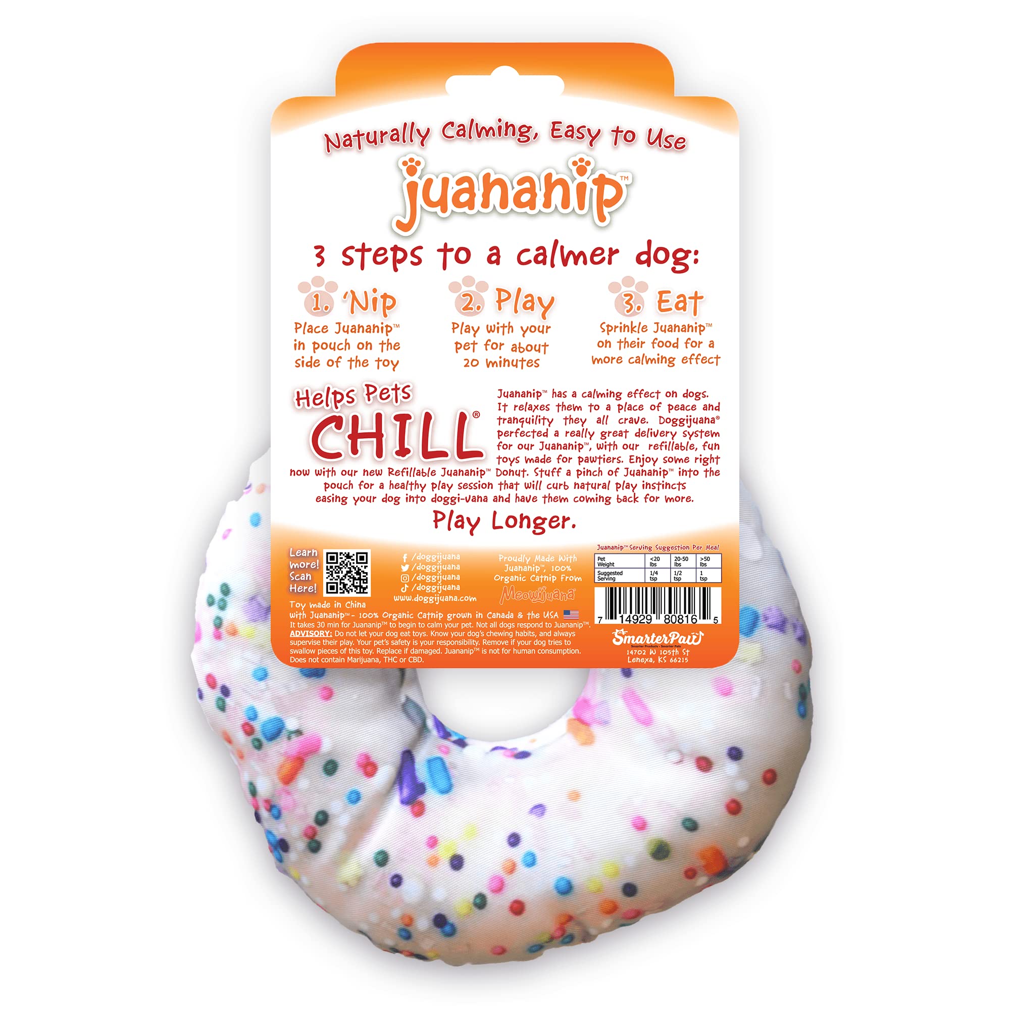 Doggijuana | Refillable Catnip Dog Toy | Naturally Calming | Catnip Grown in The USA (Donut)