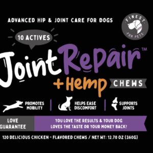 Advanced Joint Repair + Hemp Hip & Joint Health Supplement for Dogs - Relieves Arthritis, Pain & Inflammation, Improve Mobility, Extra Strength Soft Chew Treats with Glucosamine, Chondroitin & MSM