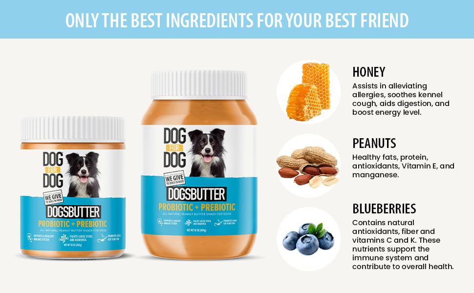 Dog for Dog Peanut Butter with Prebiotic & Probiotics for Dog | Dog Friendly Peanut Butter Treats Improves Immune System & Gut Health | Dog Probiotic Calming Treats for Itchy Skin - Made in The USA