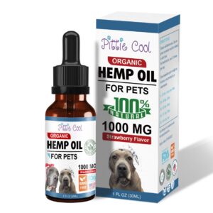 pittie cool hemp oil for pets, strawberry flavor, 1000mg, natural, hips & joints, calming, anxiety