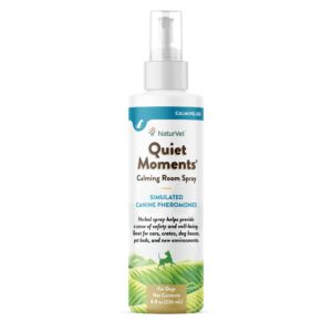 NaturVet Quiet Moments Herbal Calming Room Spray Dog Supplement – Ideal for Cars, Dog Crates, New Environments – Helps Reduce Pet Stress, Storm Anxiety, Motion Sickness – 8 Oz.