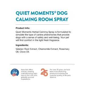 NaturVet Quiet Moments Herbal Calming Room Spray Dog Supplement – Ideal for Cars, Dog Crates, New Environments – Helps Reduce Pet Stress, Storm Anxiety, Motion Sickness – 8 Oz.