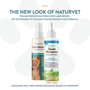 NaturVet Quiet Moments Herbal Calming Room Spray Dog Supplement – Ideal for Cars, Dog Crates, New Environments – Helps Reduce Pet Stress, Storm Anxiety, Motion Sickness – 8 Oz.