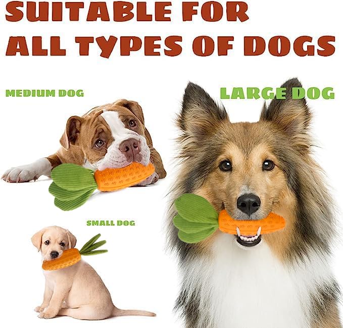 Cooway Dog Chew Toy, Carrot Dog Squeaky Toys for Aggressive Chewers & Latex Dinosaur Dog Toys, Natural Rubber Milk-Flavored Dog Teeth-Cleaning Toy for Puppy small Medium Large Dogs (Orange)