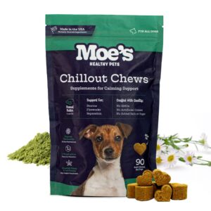 moe’s hemp calming chews for dogs - helps aid with storms, fireworks, chewing, barking, travel, stress, anxiety & separation anxiety - tryptophan + chamomile - made in the usa - (peanut butter)