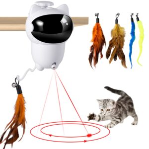 cooaoo cat toys for indoor cats interactive laser cat toy rechargeable kitten toys automatic rotation hanging cat toy intelligent electric cat pet teaser toys with feather and streamer