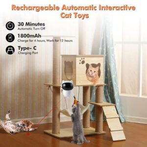 CooAoo Cat Toys for Indoor Cats Interactive Laser Cat Toy Rechargeable Kitten Toys Automatic Rotation Hanging Cat Toy Intelligent Electric Cat Pet Teaser Toys with Feather and Streamer