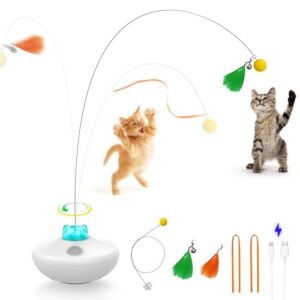 saolife interactive cat butterfly toys, exercise flutter rotating kitten toys, feather electric cat toy for indoor cats/kitten, cats teaser wand automatic, extra long feather wand