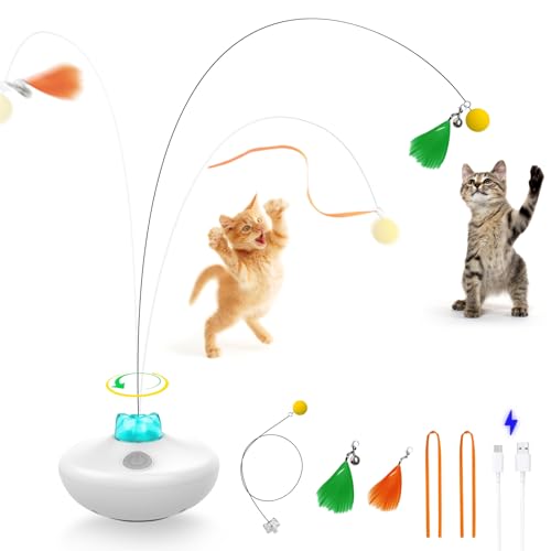 Saolife Interactive Cat Butterfly Toys, Exercise Flutter Rotating Kitten Toys, Feather Electric Cat Toy for Indoor Cats/Kitten, Cats Teaser Wand Automatic, Extra Long Feather Wand