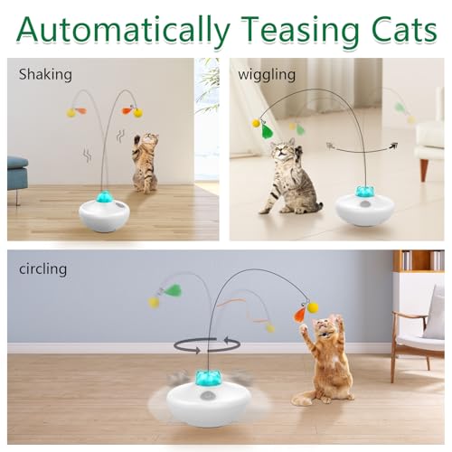 Saolife Interactive Cat Butterfly Toys, Exercise Flutter Rotating Kitten Toys, Feather Electric Cat Toy for Indoor Cats/Kitten, Cats Teaser Wand Automatic, Extra Long Feather Wand