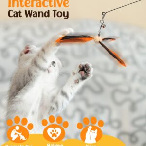 Pawaboo Feather Teaser Cat Toy, Interactive Feather Wand Cat Toy Flying Feather Cat Catcher with Extra Long 35" Wand and Small Bell, Fun Exerciser Playing Toy for Kitten or cat, Orange