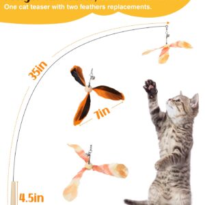 Pawaboo Feather Teaser Cat Toy, Interactive Feather Wand Cat Toy Flying Feather Cat Catcher with Extra Long 35" Wand and Small Bell, Fun Exerciser Playing Toy for Kitten or cat, Orange