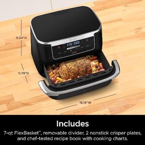 Ninja DZ071 Foodi 6-in-1 DualZone FlexBasket Air Fryer with 7-QT MegaZone & Basket Divider, Large Proteins & Full Meals, Smart Finish Cook 2 Foods 2 Ways, Large Capacity, Air Fry, Bake & More, Black