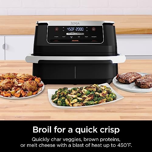 Ninja DZ071 Foodi 6-in-1 DualZone FlexBasket Air Fryer with 7-QT MegaZone & Basket Divider, Large Proteins & Full Meals, Smart Finish Cook 2 Foods 2 Ways, Large Capacity, Air Fry, Bake & More, Black