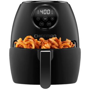 chefman small air fryer healthy cooking, 3.6 qt, user friendly, nonstick, digital touch screen, dishwasher safe basket, w/ 60 minute timer & auto shutoff, matte black, cookbook included