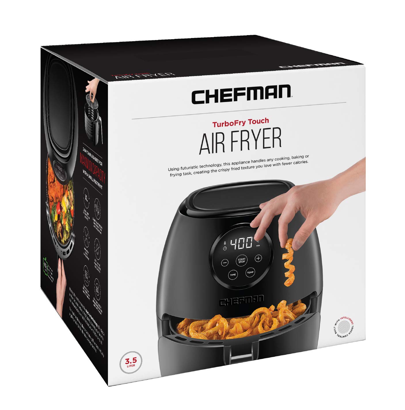 CHEFMAN Small Air Fryer Healthy Cooking, 3.6 Qt, User Friendly, Nonstick, Digital Touch Screen, Dishwasher Safe Basket, w/ 60 Minute Timer & Auto Shutoff, Matte Black, Cookbook Included